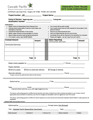 Fillable Online cascadepacificstewardship Stewardship Check Request ...