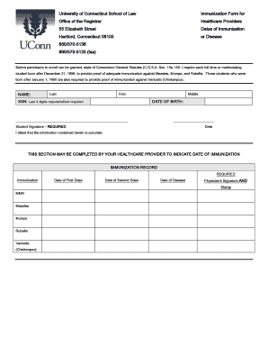 Fillable Online law uconn Immunization Form for - law uconn Fax Email ...