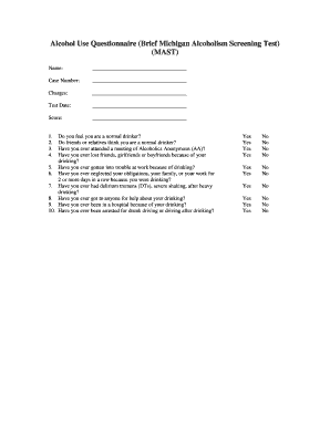 Fillable Online alcoholandcrime Alcohol Use Questionnaire Brief ...