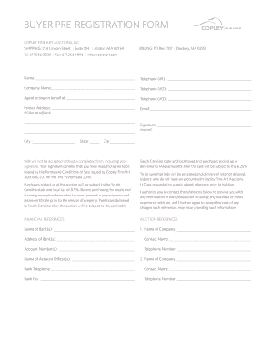 Fillable Online Buyer pre-registration form - Copley Fine Art Auctions ...