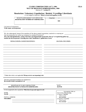 Fillable Online cipc gov Resolution Voluntary Liquidation Besluit ...