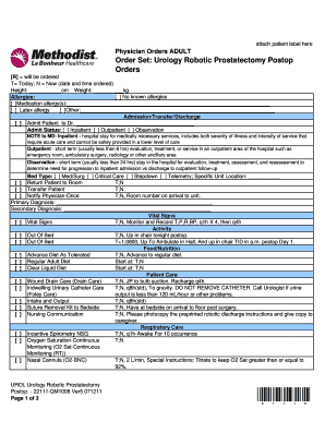 Fillable Online Order Set Urology Robotic Prostatectomy Postop Orders ...