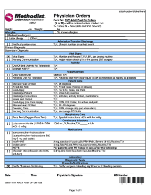 Fillable Online Care Set ENT Adult Post Op Orders Fax Email Print ...