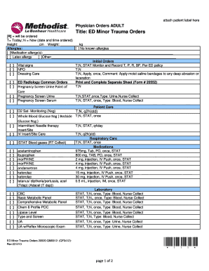 Fillable Online ED Initial Minor Trauma Orders - methodistmdorg Fax ...