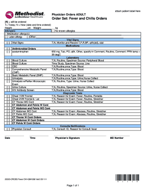 Fillable Online attach patient label here Physician Orders ADULT Order ...