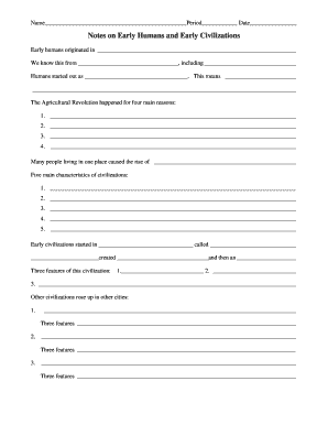 Fillable Online Notes on Early Humans and Early Civilizations Fax Email ...