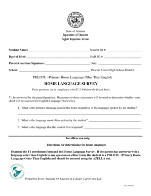 Fillable Online HOME LANGUAGE SURVEY - phoenixunionorg Fax Email Print ...