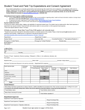 Fillable Online vpfa boisestate Student Travel and Field Trip ...