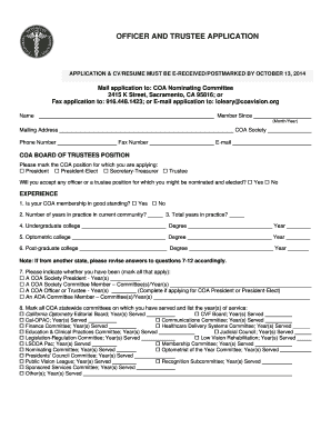 Fillable Online coavision 2015 COA Officer and Trustee Application ...