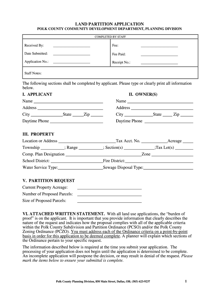 Fillable Online LAND PARTITION APPLICATION POLK COUNTY COMMUNITY Fax Email Print - pdfFiller