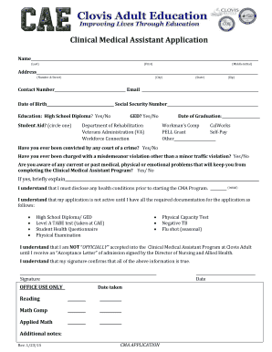 Fillable Online Clinical Medical Assistant Application - Clovis Adult ...