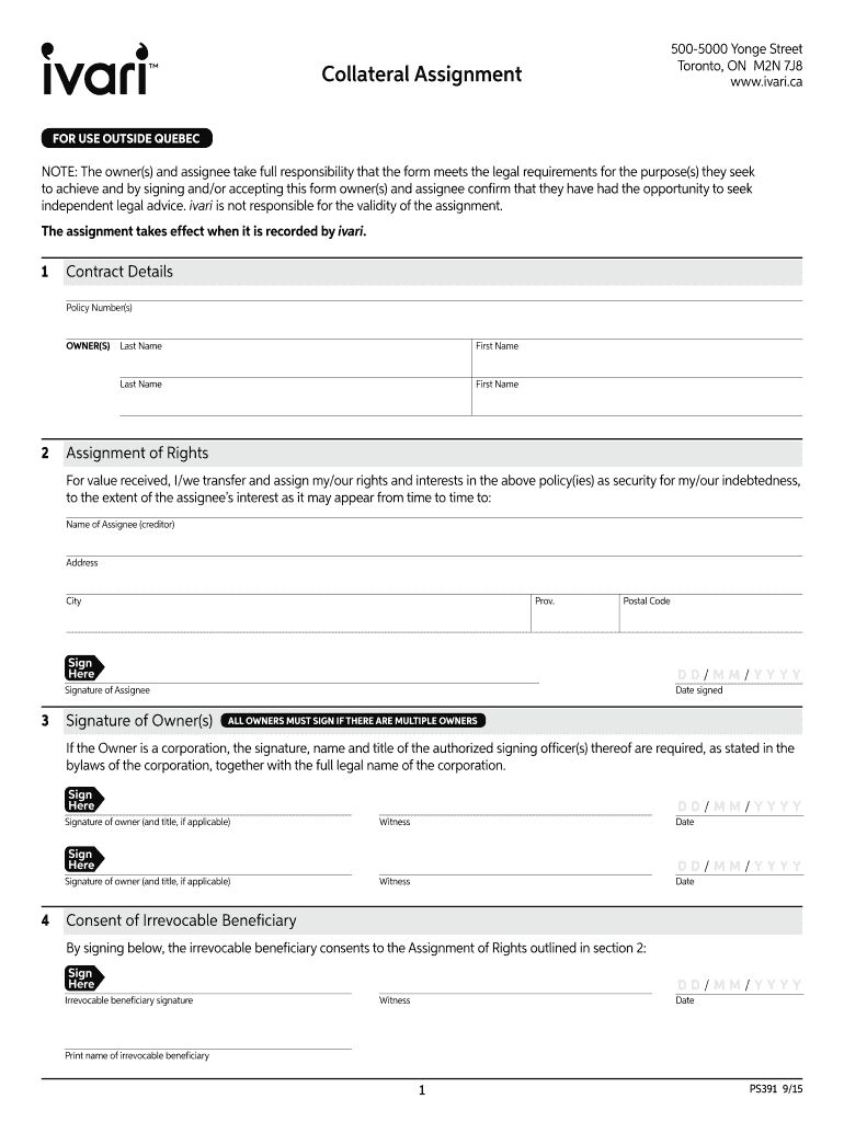 Fillable Online ivari Wwwivarica Collateral Assignment Fax Email Print ...