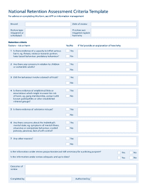Fillable Online National Retention Assessment Criteria Template Fax ...