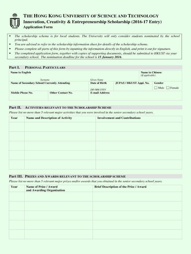 Fillable Online ICE Application Form - Hong Kong University of Science and Fax Email Print ...