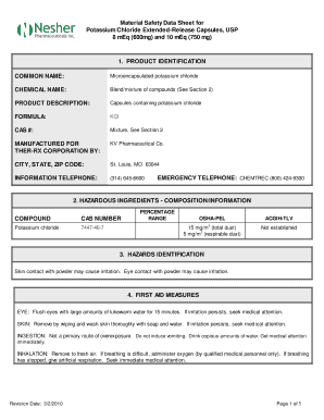 Fillable Online Material Safety Data Sheet for Potassium Chloride ...