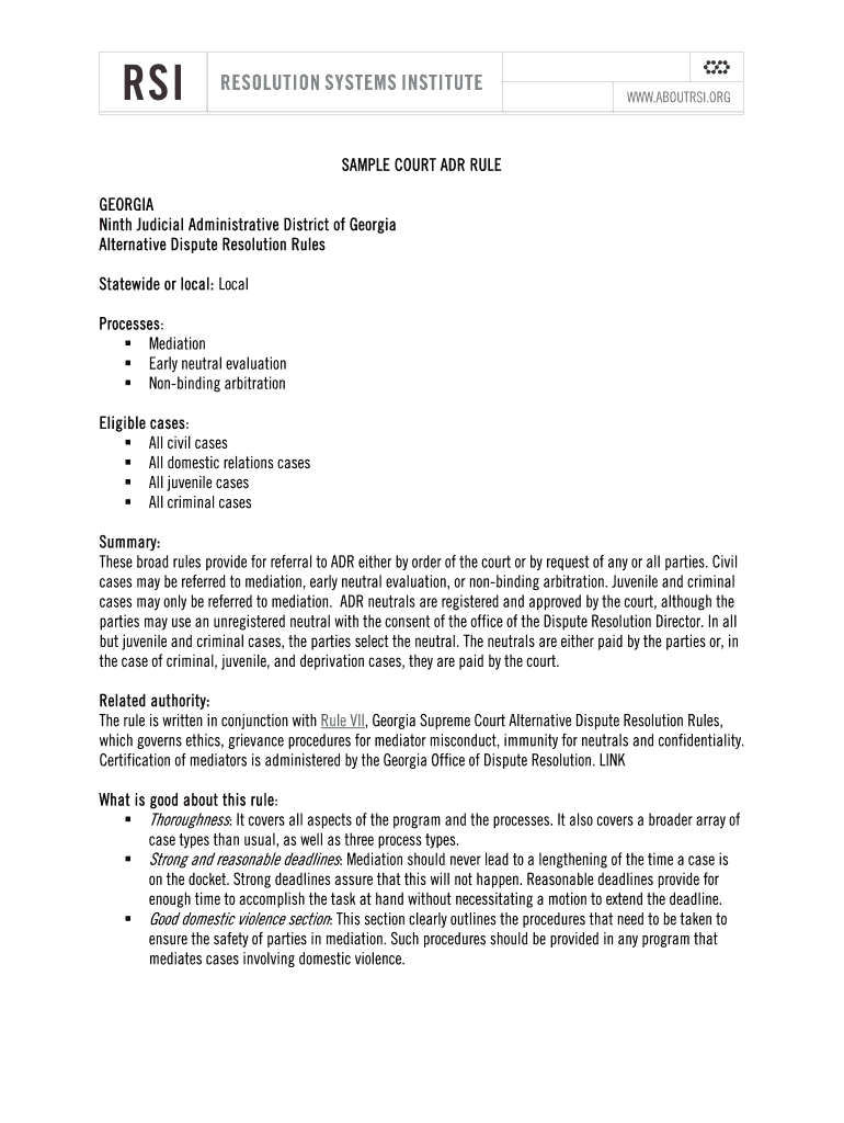 Fillable Online courtadr SAMPLE COURT ADR RULE Mediation Fax Email Print - pdfFiller