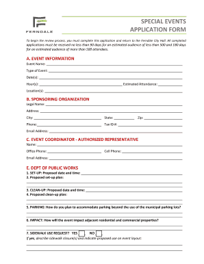 Fillable Online SPECIAL EVENTS APPLICATION FORM - ferndalemigov Fax ...
