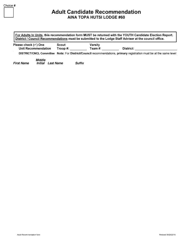 Fillable Online UNIT ADULT CANDIDATE RECOMMENDATION Fax Email Print - pdfFiller