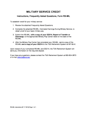 Fillable Online Instructions, Frequently Asked Questions, Form RS-MIL ...