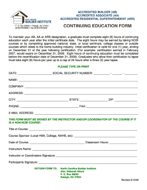 Fillable Online CONTINUING EDUCATION FORM - NCHBA Fax Email Print ...