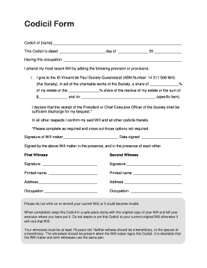 Fillable Online Codicil Form - St Vincent de Paul Society Fax Email ...