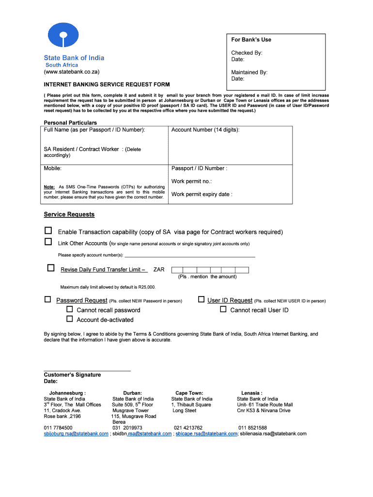 Fillable Online Online Banking SERVICE REQUEST FORM ...