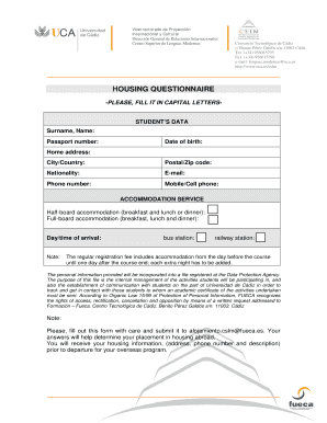 Fillable Online uca HOUSING QUESTIONNAIRE - UCA Fax Email Print - pdfFiller