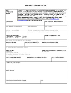 Fillable Online upte APPENDIX C GRIEVANCE FORM - UPTE-CWA - upte Fax Email Print - pdfFiller