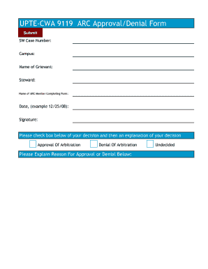 Fillable Online upte ARC Decision Form - UPTE-CWA Fax Email Print - pdfFiller