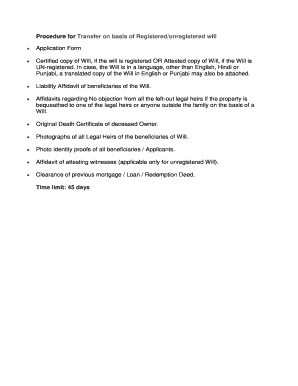 Fillable Online puda gov Procedure for Transfer on basis of Registered ...