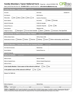 Fillable Online www1 petermac Family Member Carer Referral Form - Peter ...