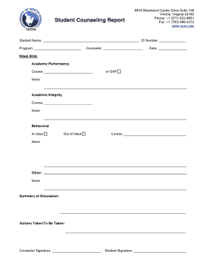 Fillable Online uona Student Counseling Report - University of North ...