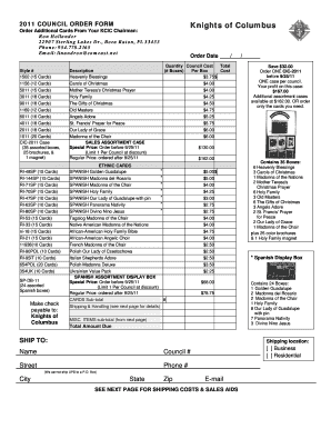 Fillable Online floridakofc 2011 COUNCIL ORDER FORM Knights of Columbus ...