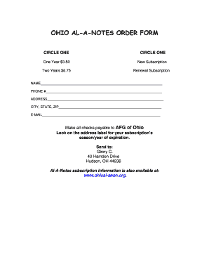 Fillable Online ohioal-anon OHIO ALANOTES ORDER FORM CIRCLE ONE CIRCLE ...