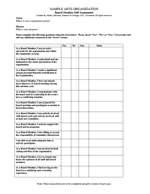 Fillable Online theartswave SAMPLE ARTS ORGANIZATION Board Member Self ...