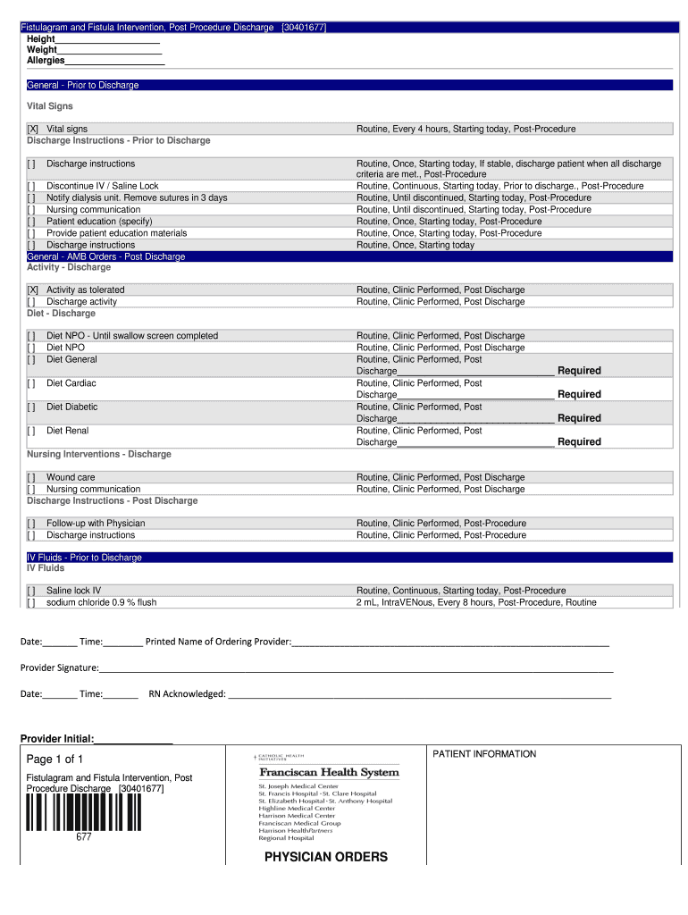 Fillable Online Fistulagram and Fistula Intervention, Post Procedure Discharge 30401677 Fax ...