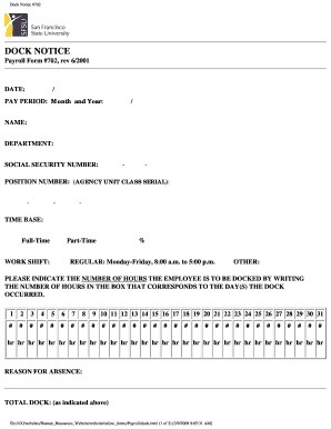 Fillable Online Dock Notice 702 - San Francisco State University Fax ...