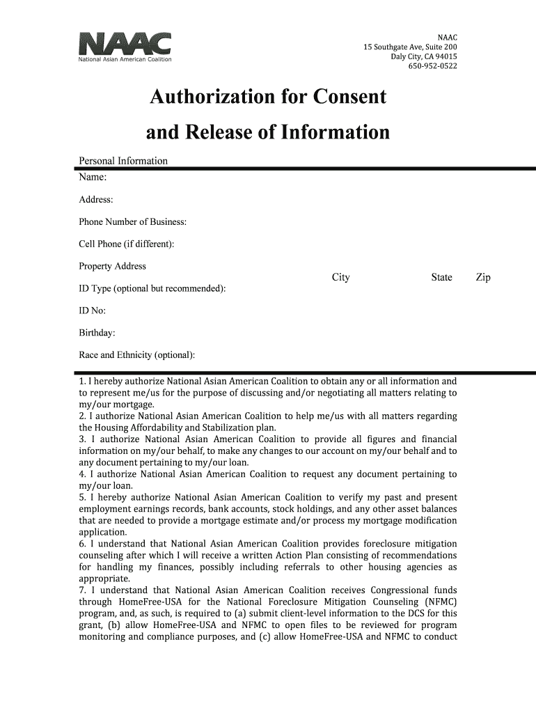 Fillable Online naac Authorization for Consent and Release of Information - NAAC Fax Email Print ...
