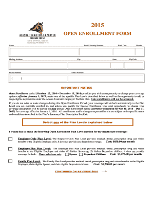 Fillable Online 2015 Open Enrollment form - 959trustscom Fax Email ...