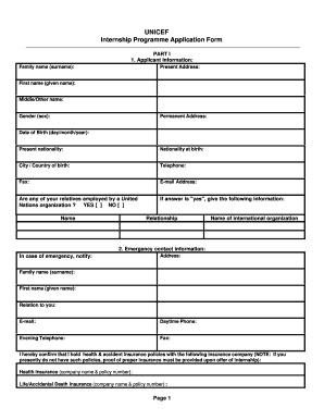 Fillable Online unicef or UNICEF Internship Programme Application Form Fax Email Print - pdfFiller
