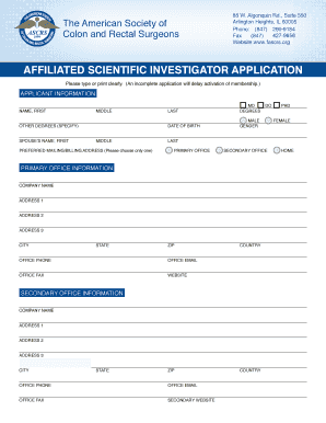 Fillable Online fascrs Application form PDF - ascrs Fax Email Print - pdfFiller