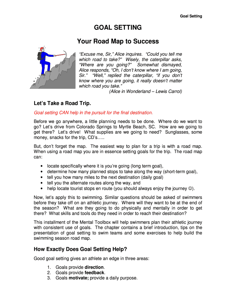 Fillable Online GOAL SETTING Your Road Map to Success - gckschoolscom ...