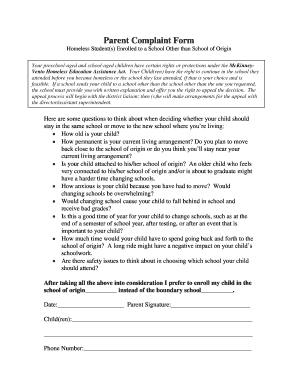 Fillable Online Parent Complaint Form - gckschoolscom Fax Email Print ...