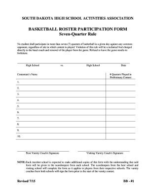 Fillable Online BASKETBALL ROSTER PARTICIPATION FORM Seven-Quarter Rule ...