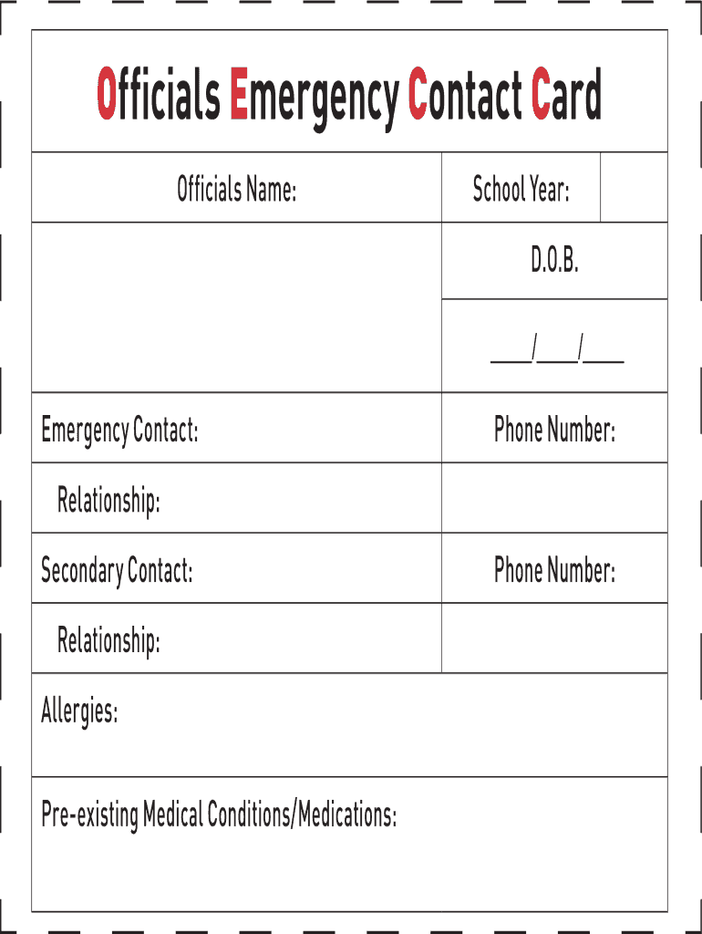 Fillable Online Officials Emergency Contact Card - sdhsaacom Fax Email ...