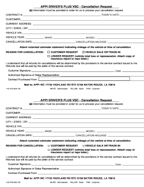 Fillable Online APPI DRIVERS PLUS VSC - Cancellation Request Fax Email ...