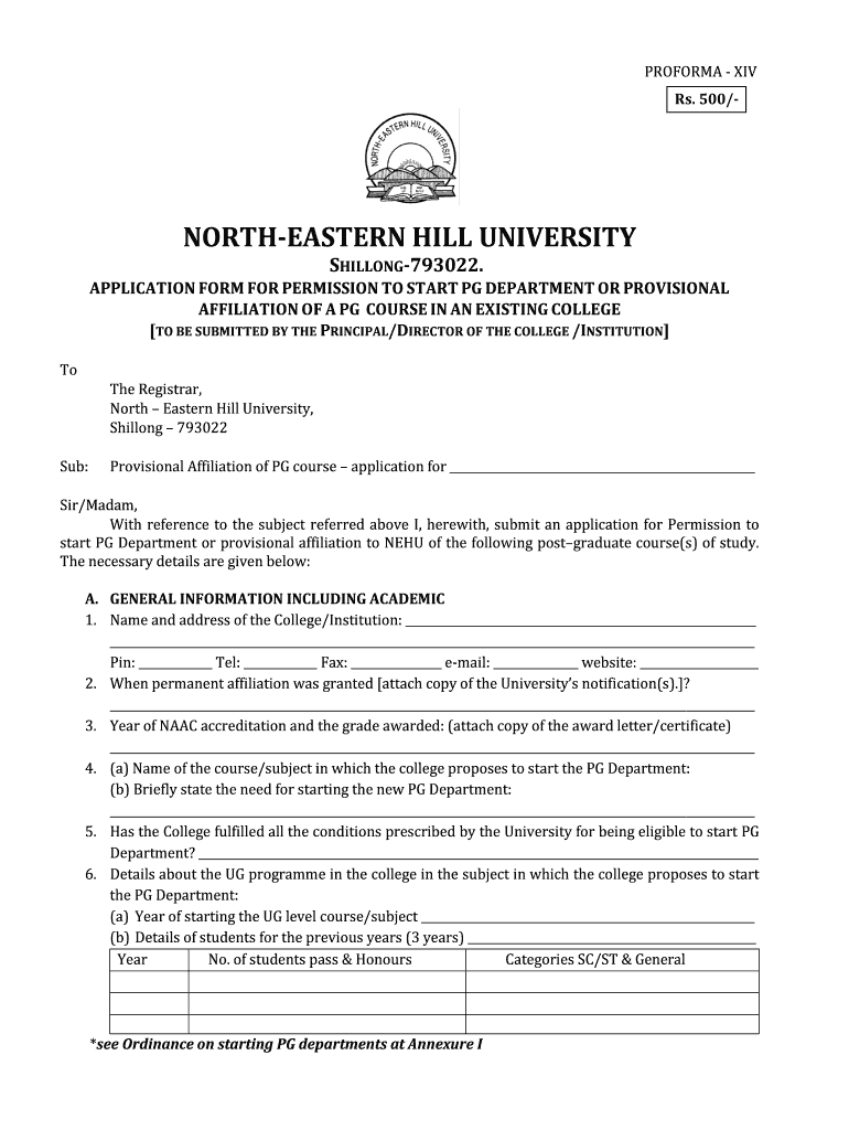 Fillable Online nehu ac Proforma of application for PGdocx - nehu ac ...