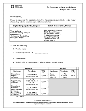 Fillable Online Professional training workshops Registration form Fax ...