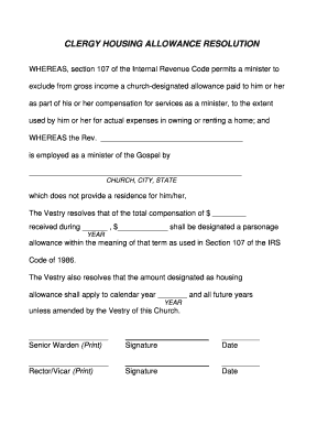 Fillable Online CLERGY HOUSING ALLOWANCE RESOLUTION Fax Email Print ...