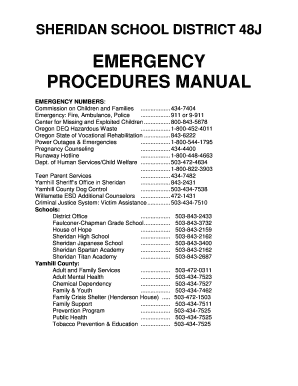 Fillable Online sheridan k12 or EMERGENCY PROCEDURES MANUAL - Sheridan School District ...